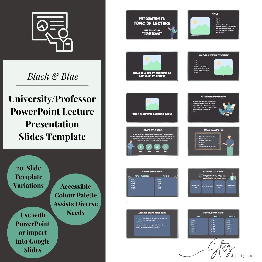Powerpoint Template for University Educators | Black and Blue ...