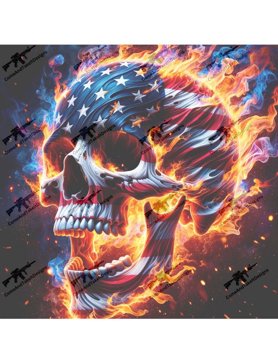 Flaming Skull With American Flag Colors SVG, PNG, JPG - Etsy