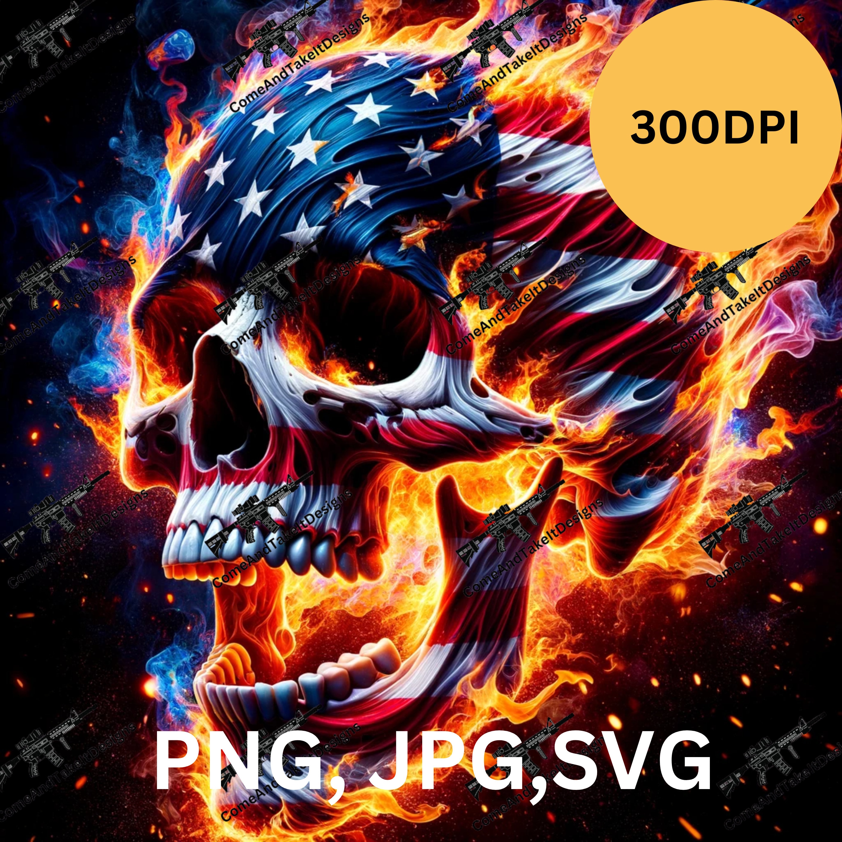 Flaming Skull With American Flag Colors SVG, PNG, JPG - Etsy