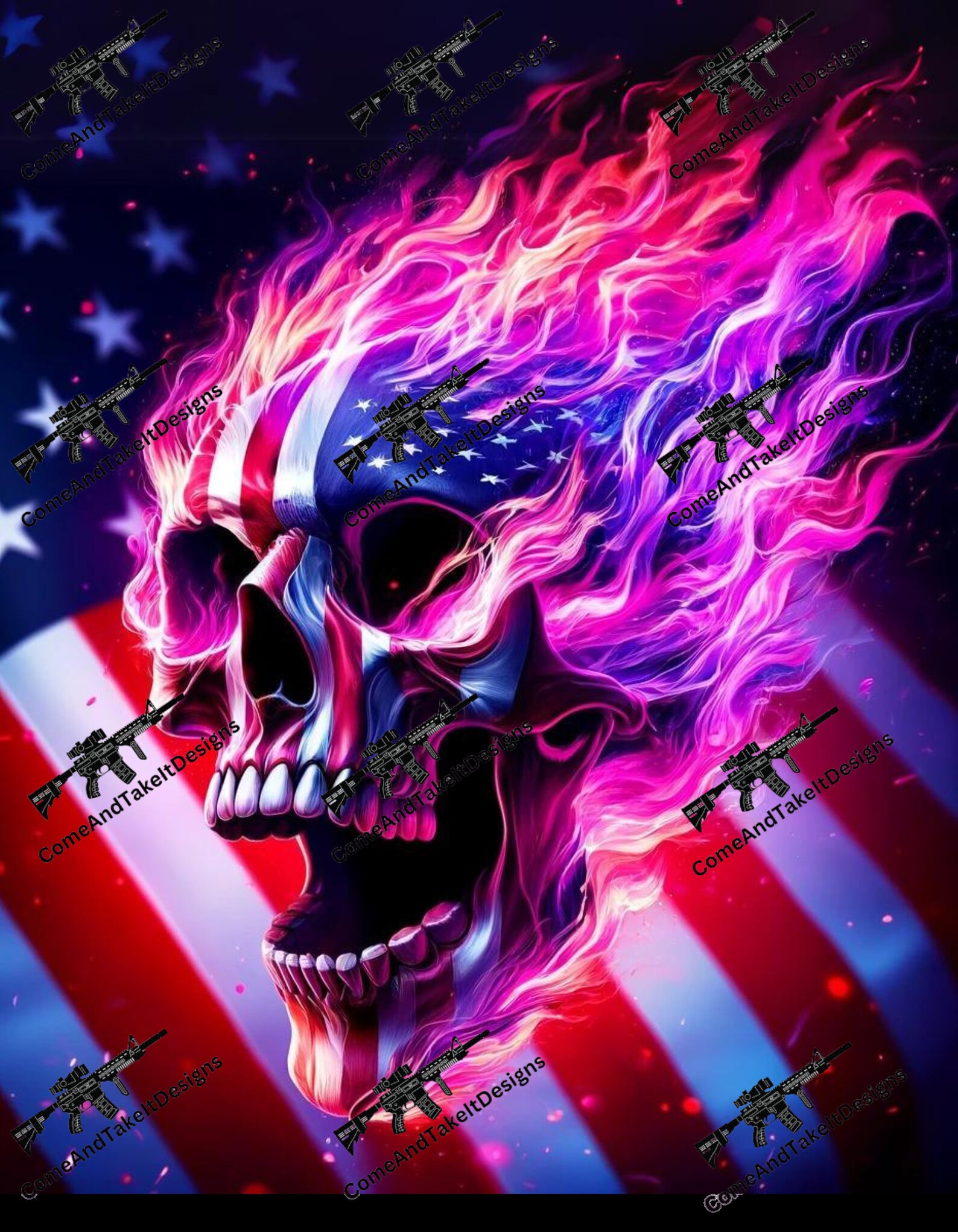 American Pink Flaming Skull PNG - Etsy