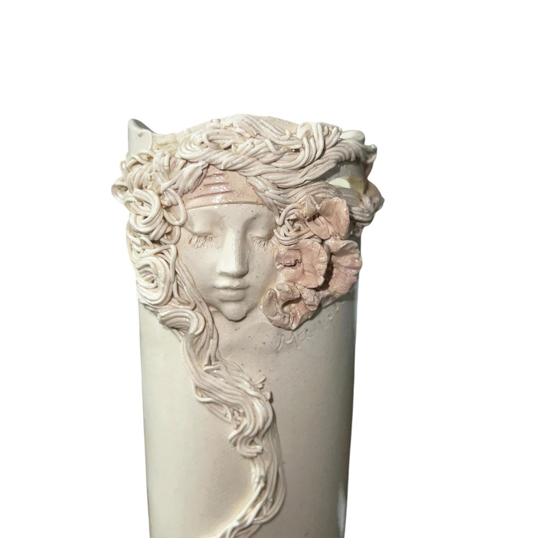 Signed Marina L Art Nouveau Woman Face Vase • Floral Ceramic Pottery - Etsy