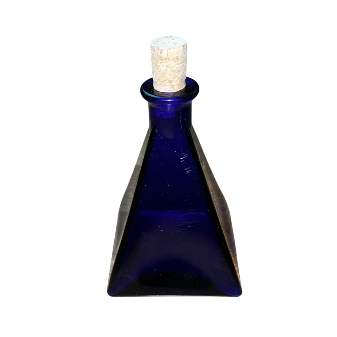 Cobalt Blue Triangle Glass Bottle With Cork – Vintage Apothecary Style ...
