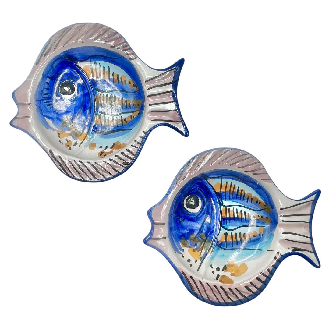 Solimene Vietri Italian Pottery Fish Shaped Ramekin Bowls ~set of 2 ...