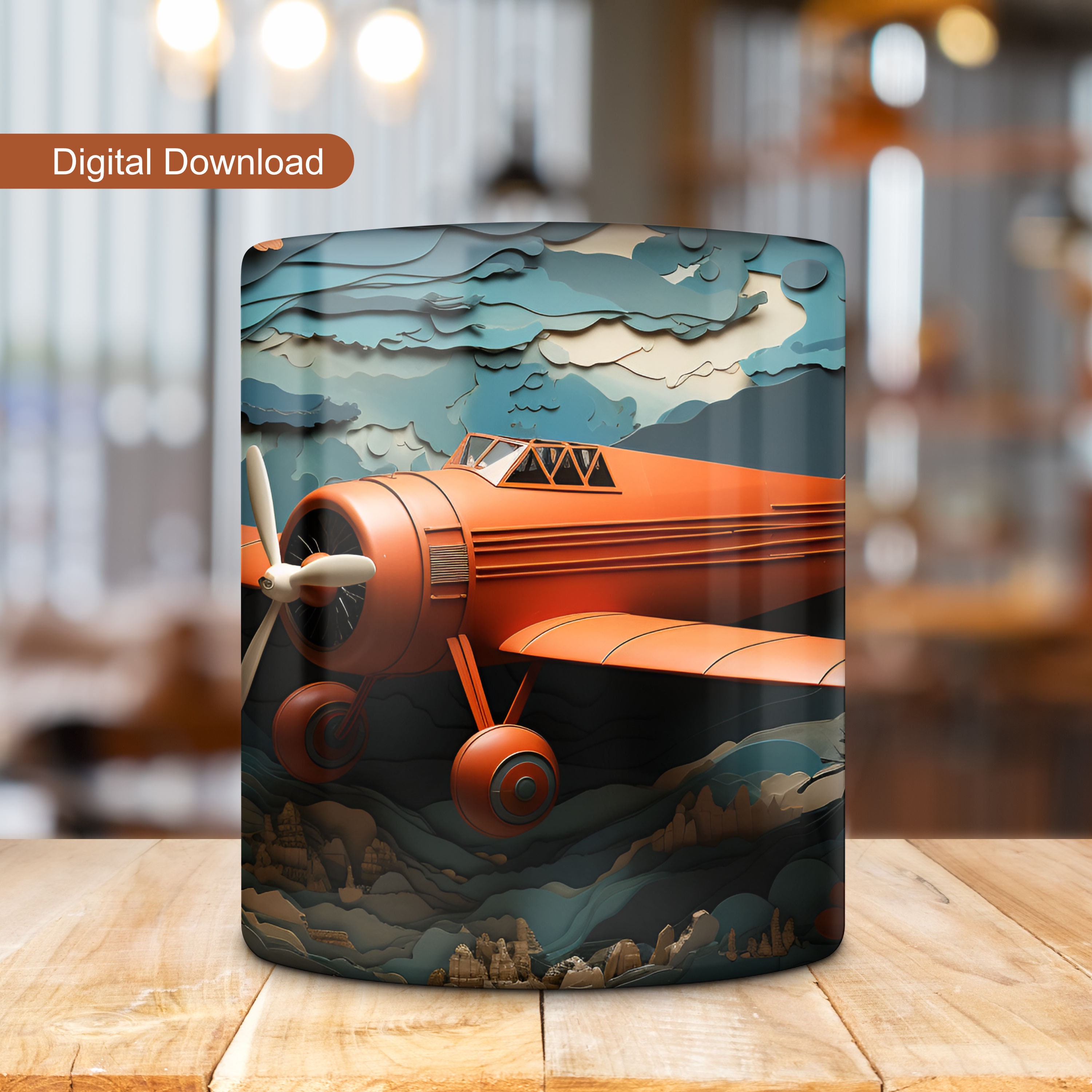 3D Plane on the Wall Mug Wrap, 3D Mug Design for Pilot 11oz 15oz Mug ...