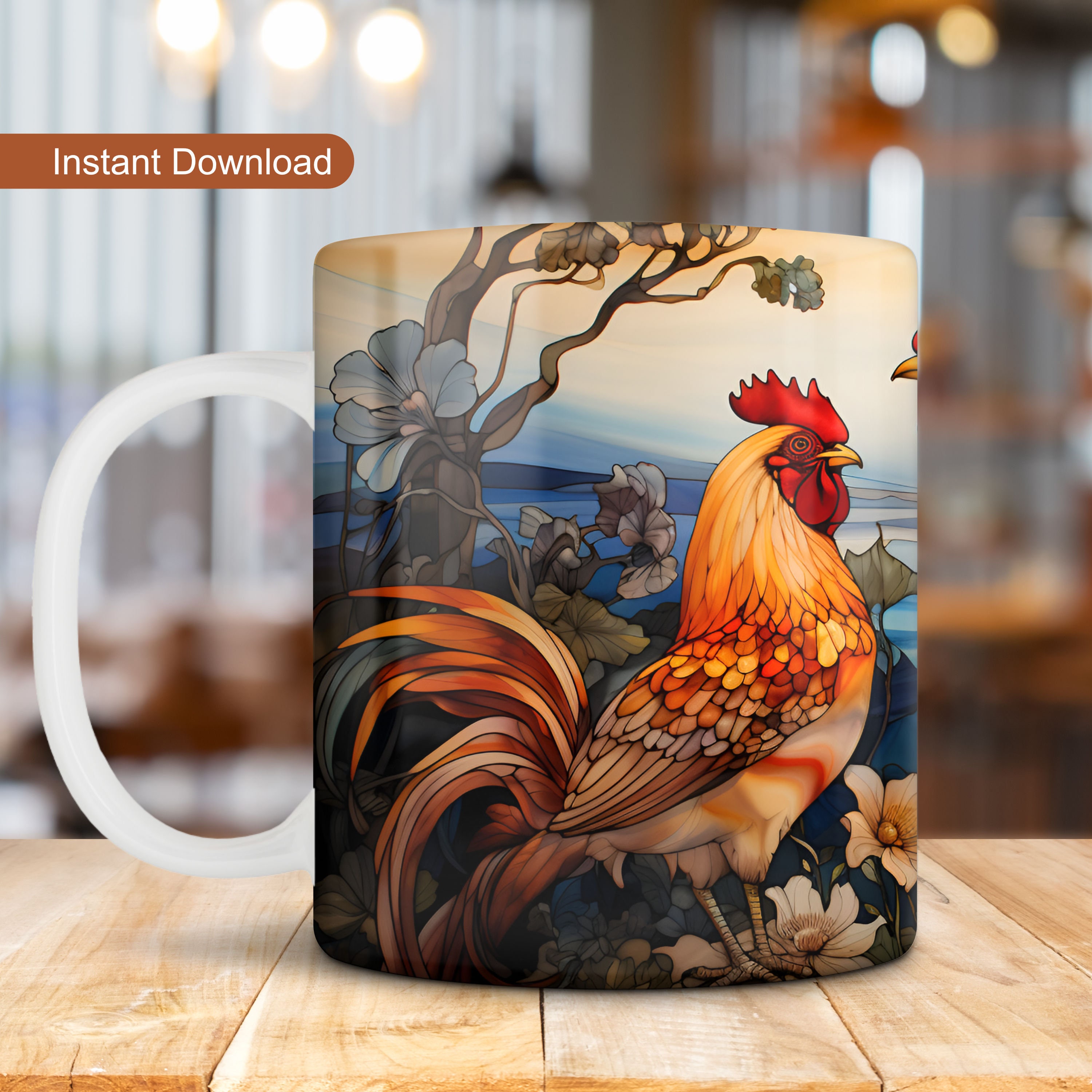 Colorful Chickens Stained Glass Mug Wrap Farm Animals Mug - Etsy