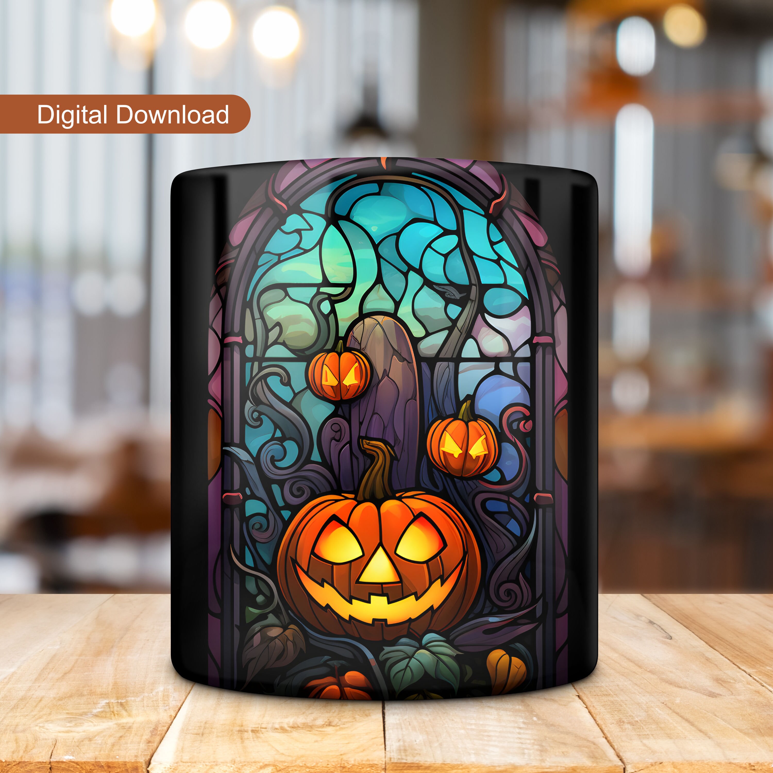 Stained Glass Fall Pumpkins Wrap 3D Halloween Mug Design - Etsy