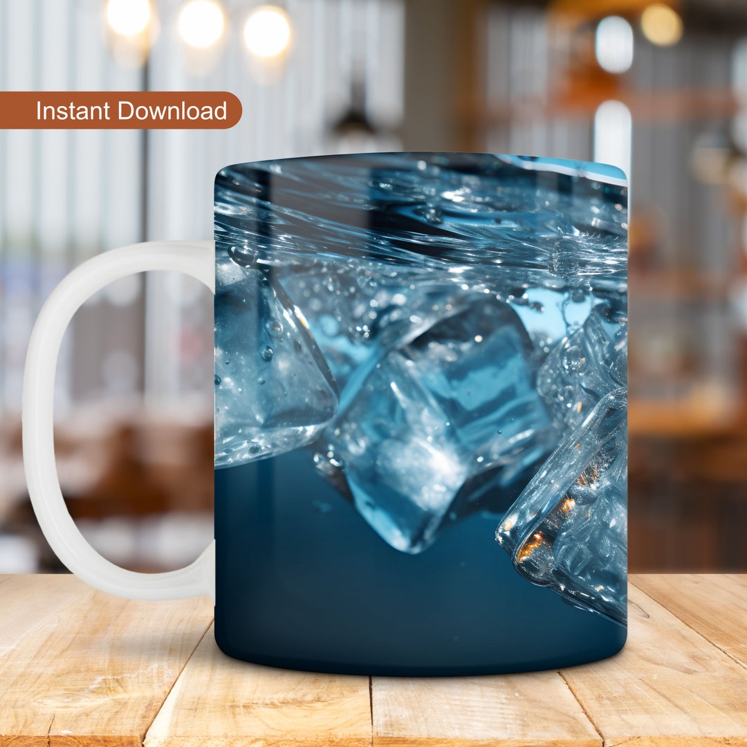 3D Ice Cubes in Water Coffee Mug Wrap, 3D Cubes Mug Design, 11oz 15oz ...