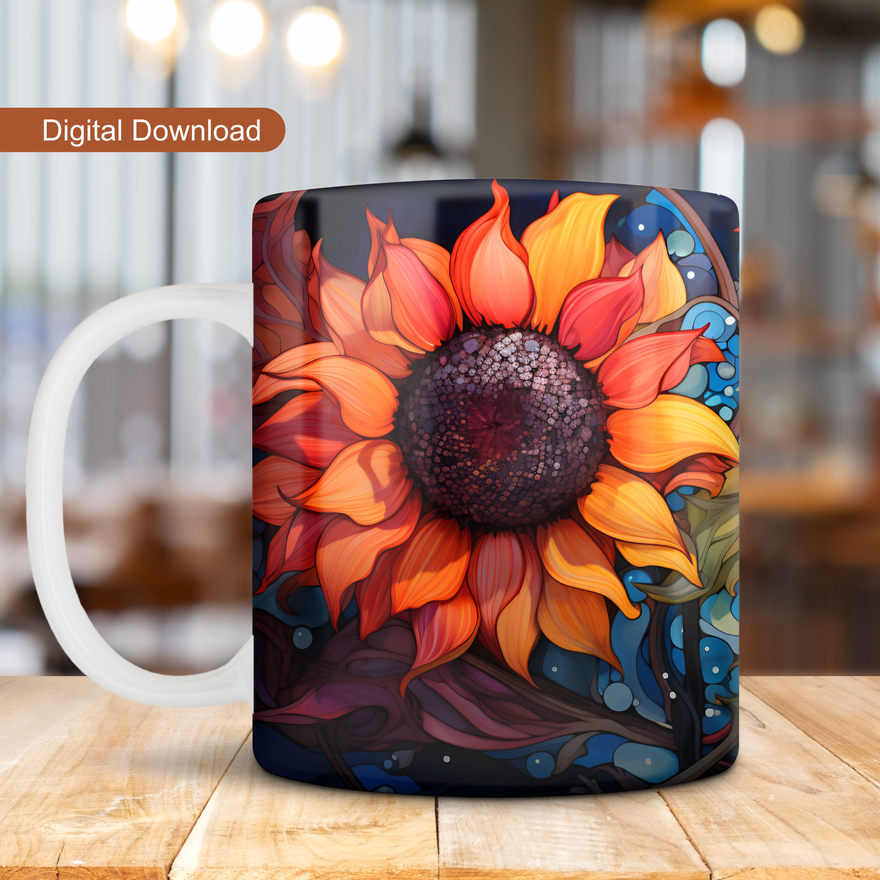 Sunflowers Alcohol Ink Mug Wrap, 3D Flowers Mug Design, 11oz 15oz Mug ...