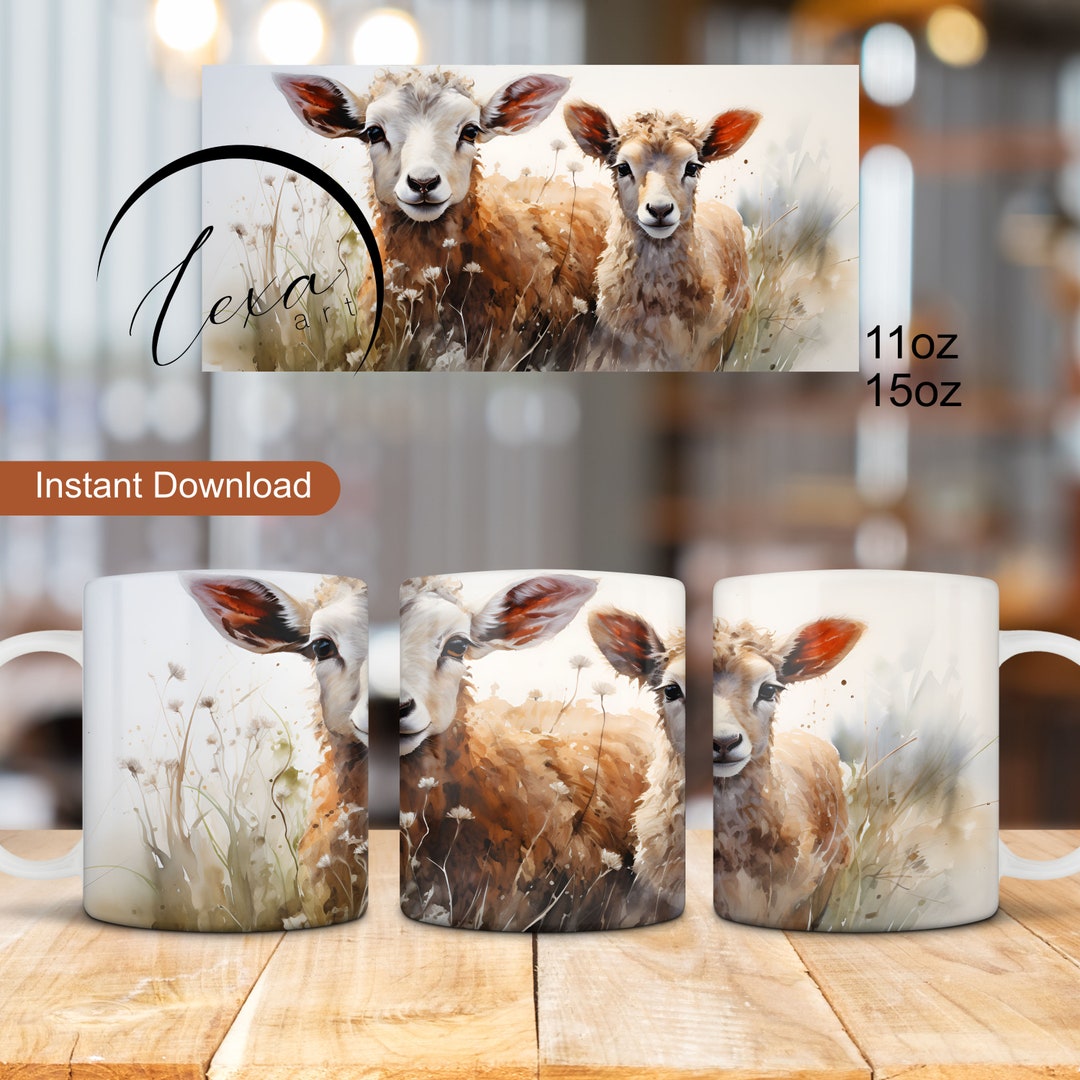 Sheep and Lamb Mug Wrap, Farm Animals Mug Design, 11oz 15oz Mug Wrap ...