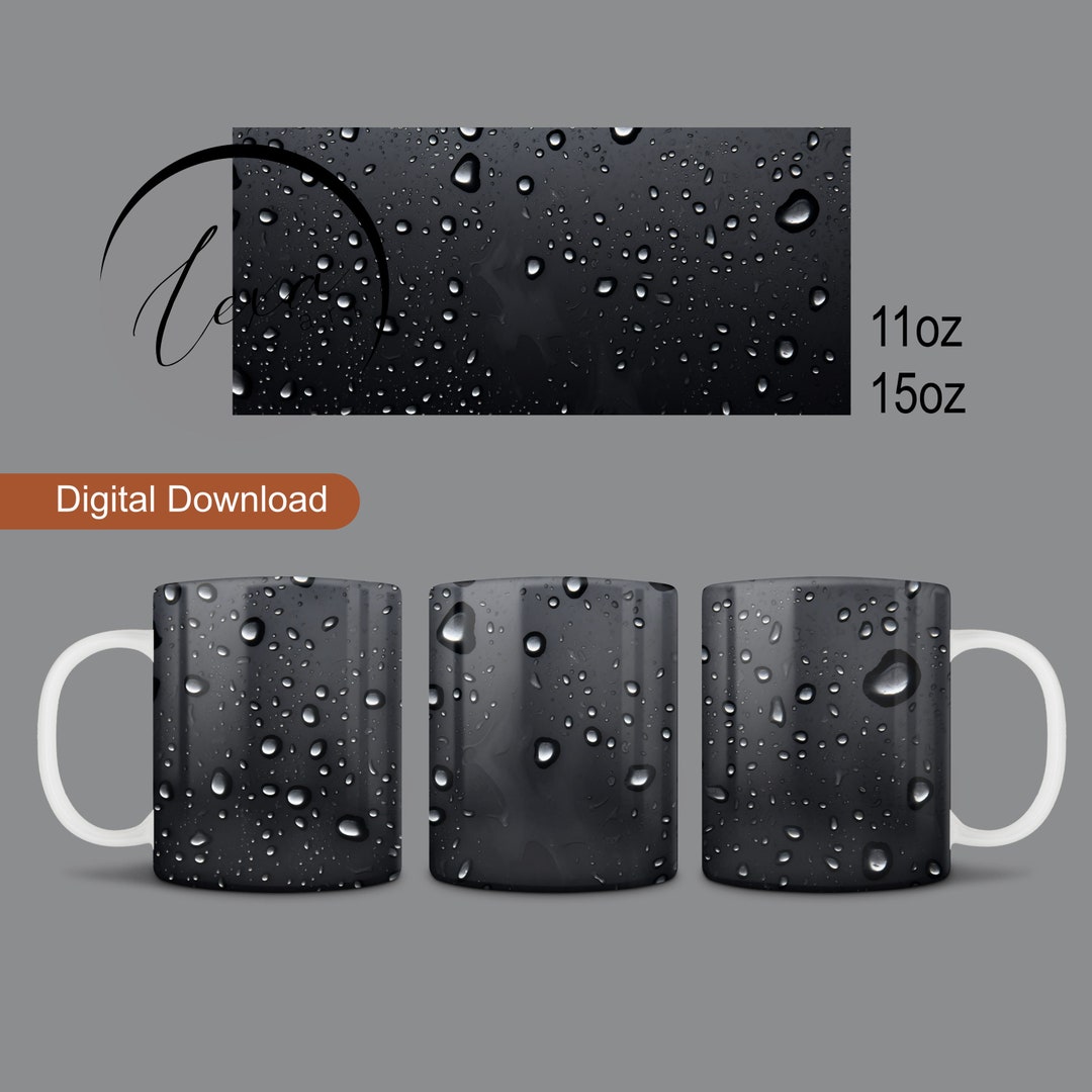 3D Black Raindrops Mug Wrap Monochrome Raindrops Mug Design - Etsy