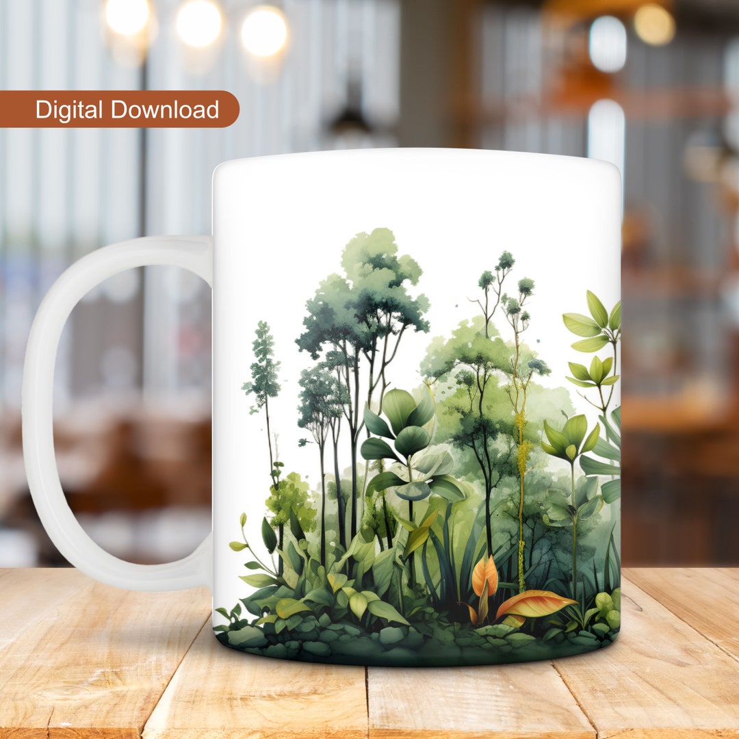 Green Tropical Plants Mug Wrap, 3D Plants Mug Design, 11oz 15oz Mug ...