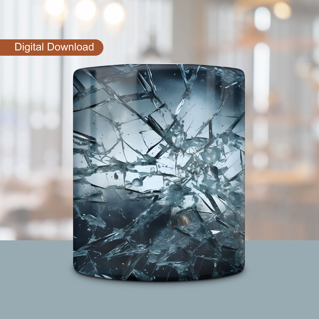 3D Broken Glass Mug Wrap, 3D Shattered Glass Mug Design, 11oz 15oz Mug ...