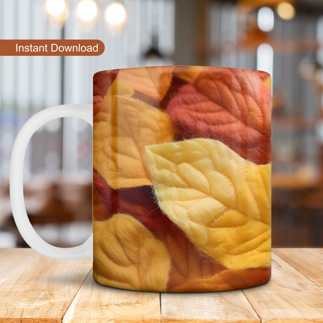 3D Fall Felt Leaves Mug Wrap, 3D Leaves Mug Design, 11oz 15oz Mug Wrap ...