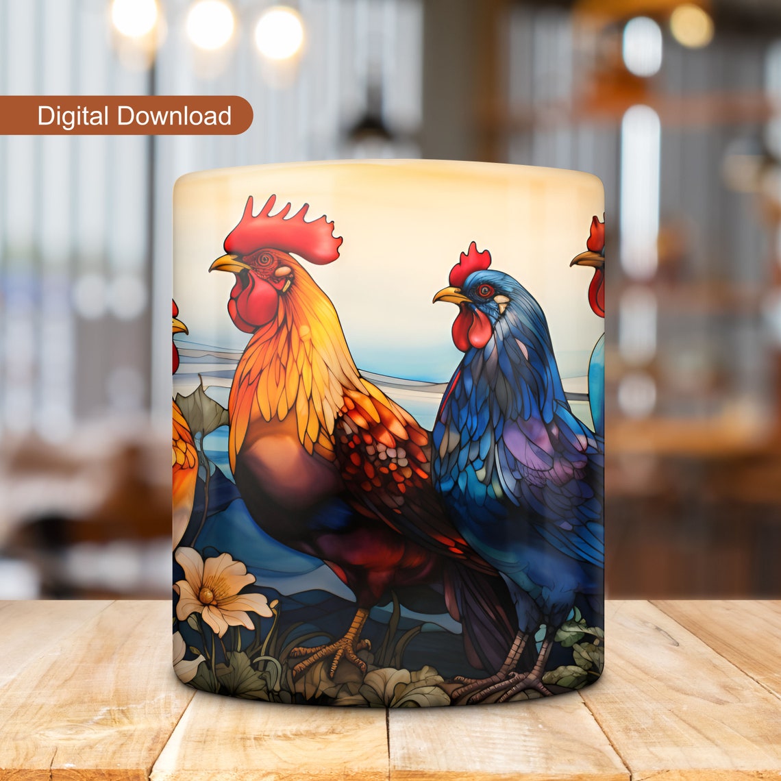 Colorful Chickens Stained Glass Mug Wrap Farm Animals Mug - Etsy