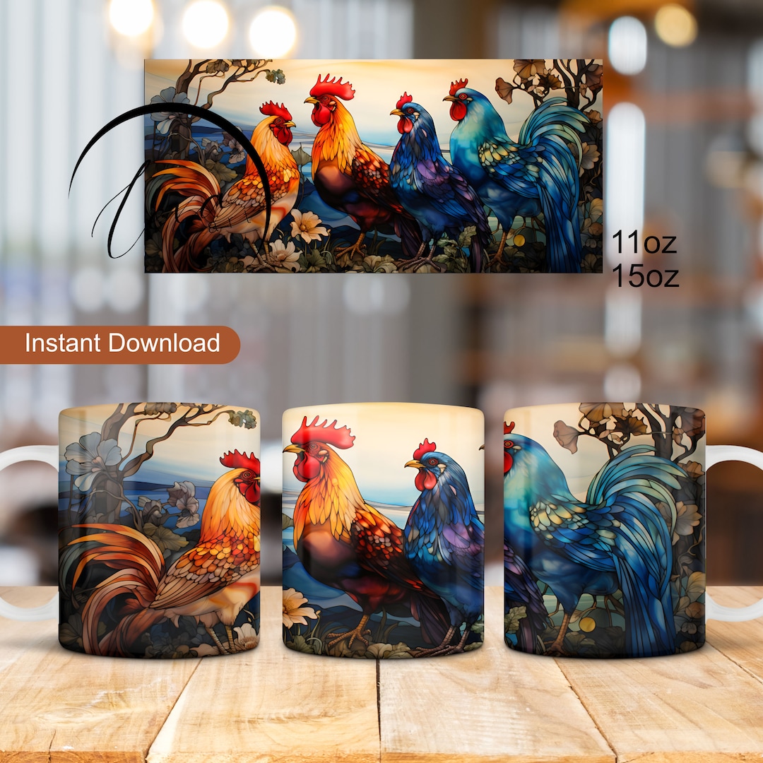 Colorful Chickens Stained Glass Mug Wrap Farm Animals Mug - Etsy