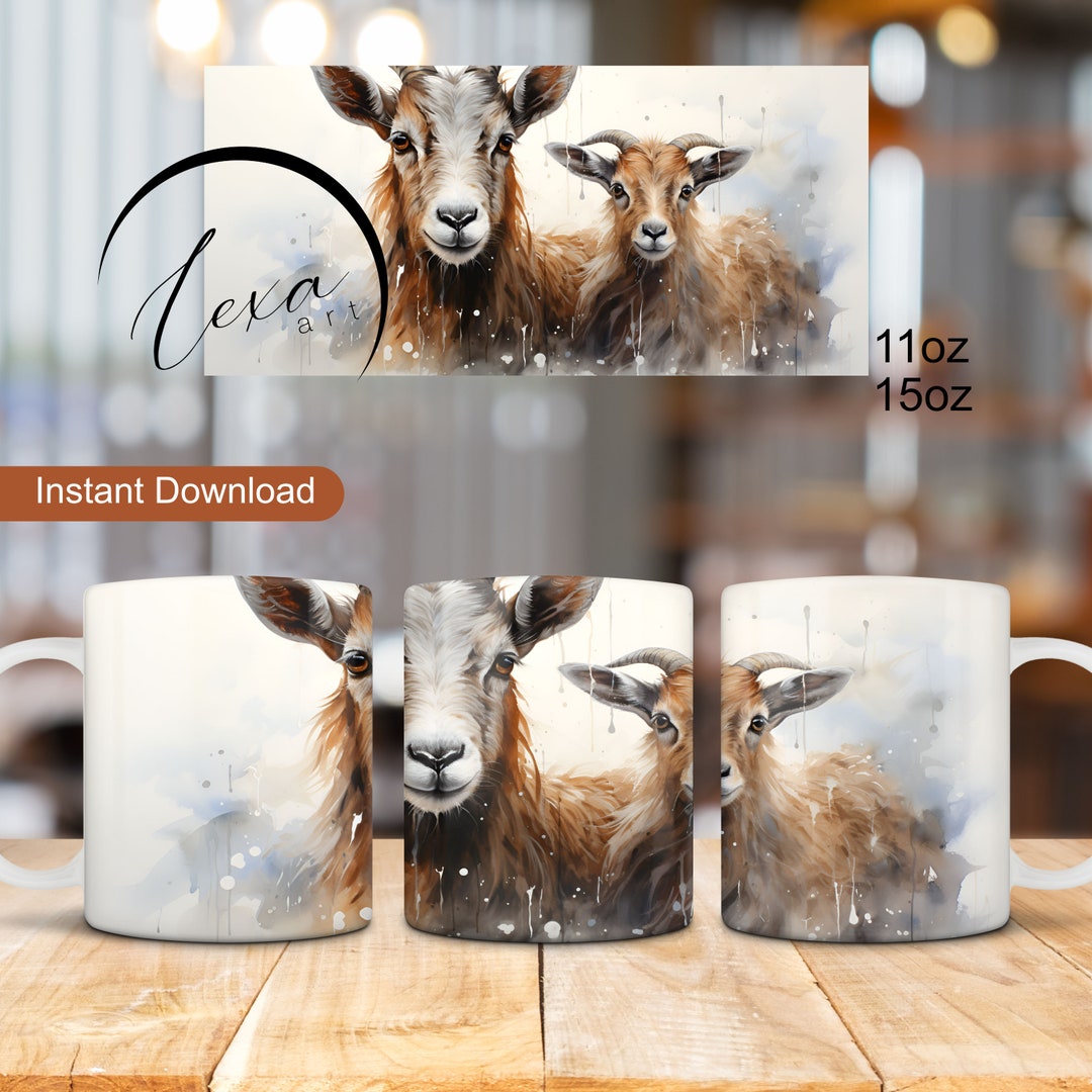 Goat and Baby Goat Mug Wrap, Farm Animals Mug Design, 11oz 15oz Mug ...