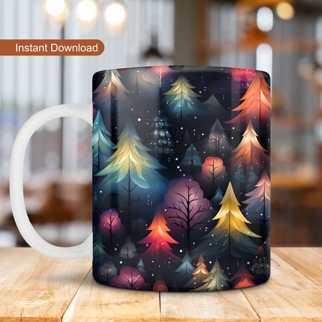 Bunte Weihnachtsbäume Becher Wrap, Weihnachten Becher Design, 11 Unzen ...