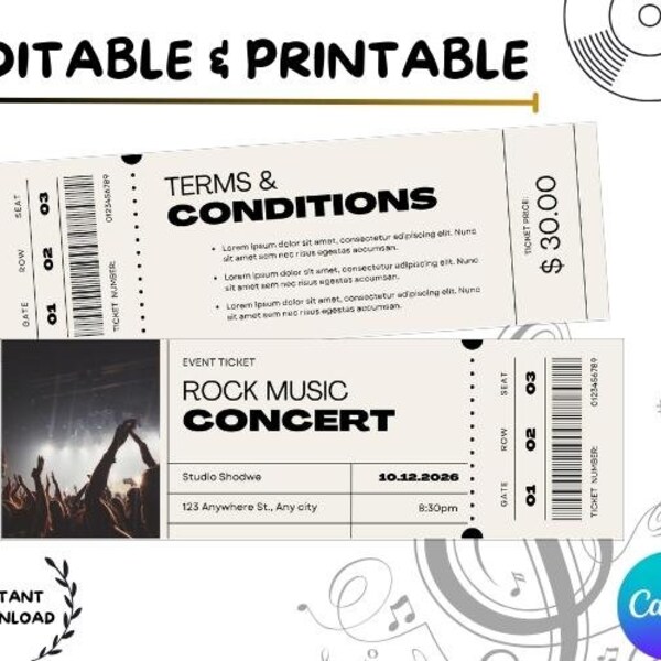 Concert Ticket Template - Etsy