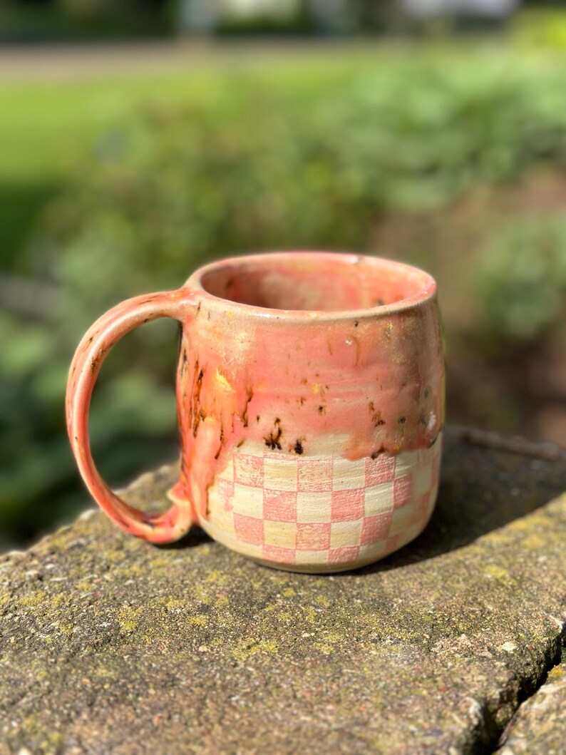 Pink Checkered Mug 16 Oz - Etsy