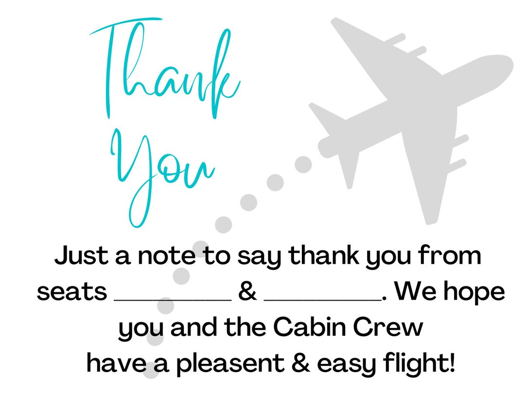 Thank You Flight Card printable - Etsy