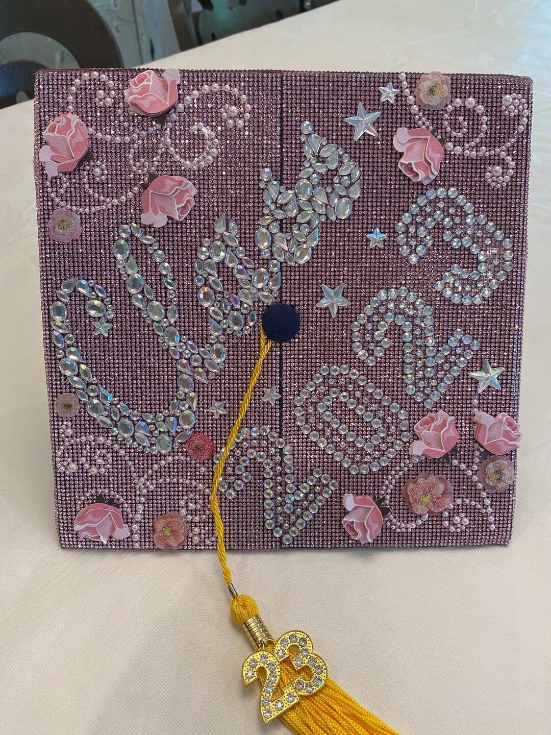 Bedazzled Sparkly Bling Pink and Silver Graduation Cap *CUSTOMIZABLE ...