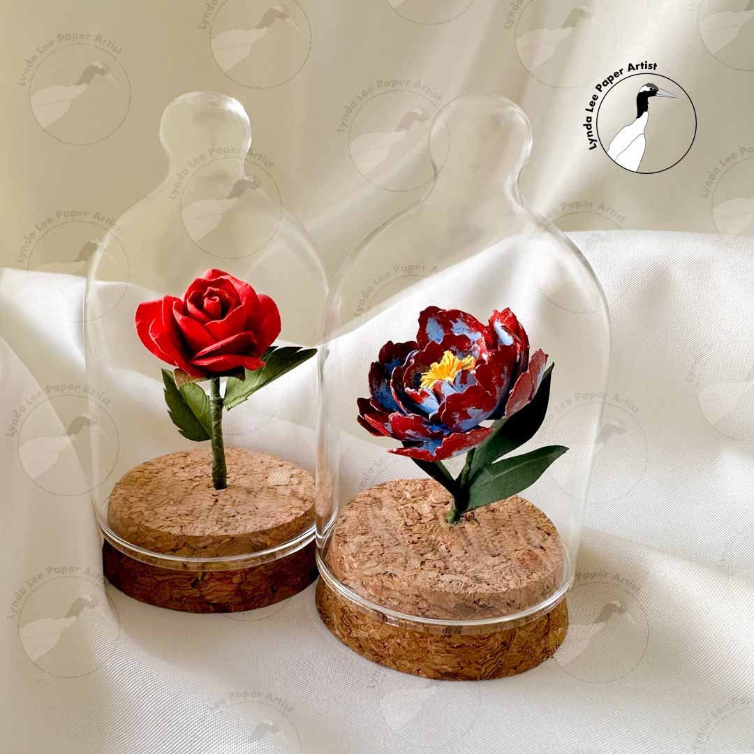 Mini Bell Jar With Rose or Peony, Miniature Eternal Paper Flowers ...