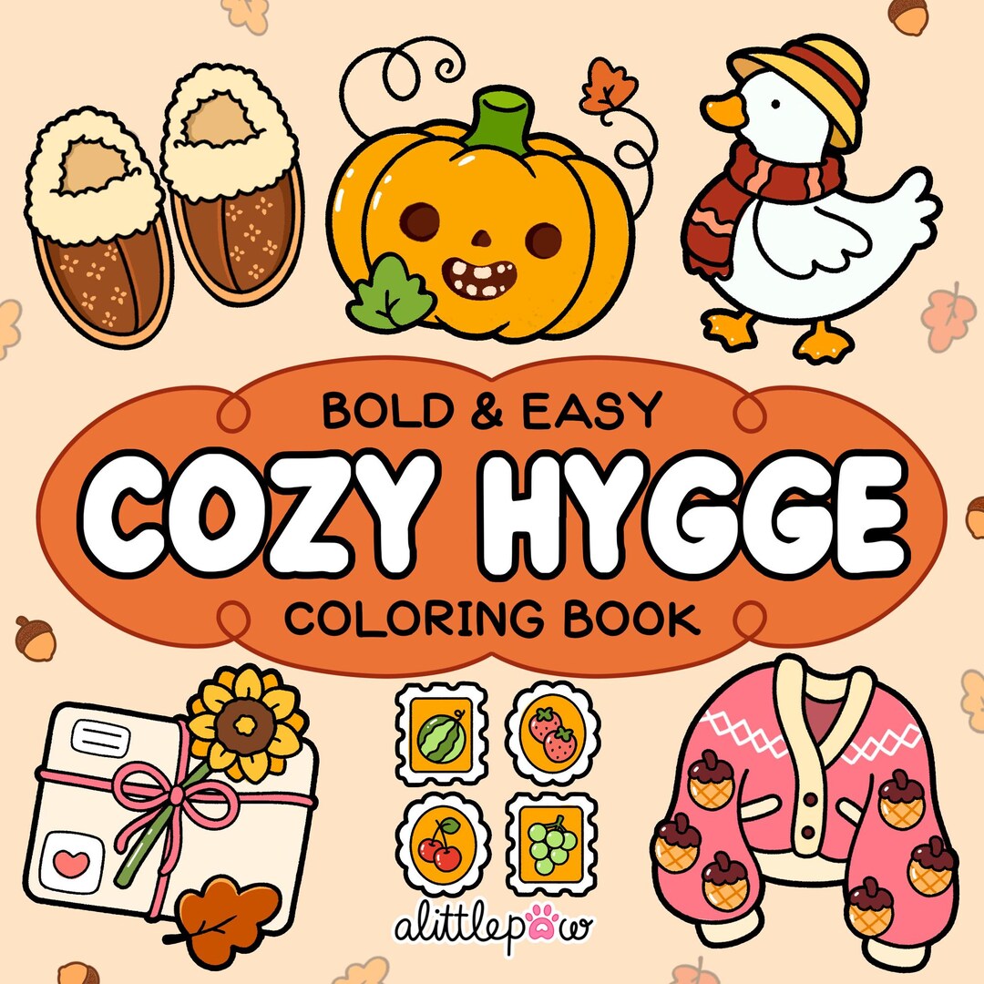 Cozy Hygge: Cute and Cozy Coloring Book for Adults and Kids, Bold and ...