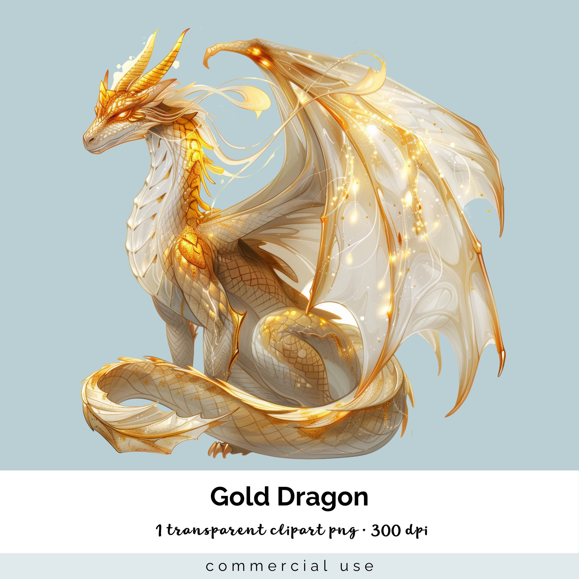 Gold and White Dragon. Clipart, Whimsical, Scrapbooking, Junk Journal ...