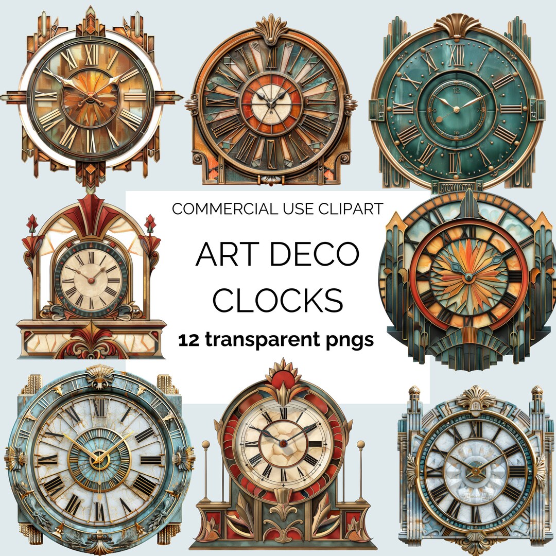 Art Deco Clocks. Retro Clocks, Unique Clocks, Funky Clocks. Clipart ...