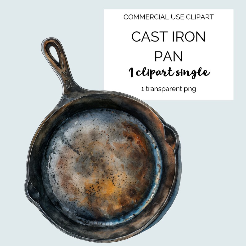 Cast Iron Frying Pan Watercolour Transparent Image. 1 Transparent Png ...