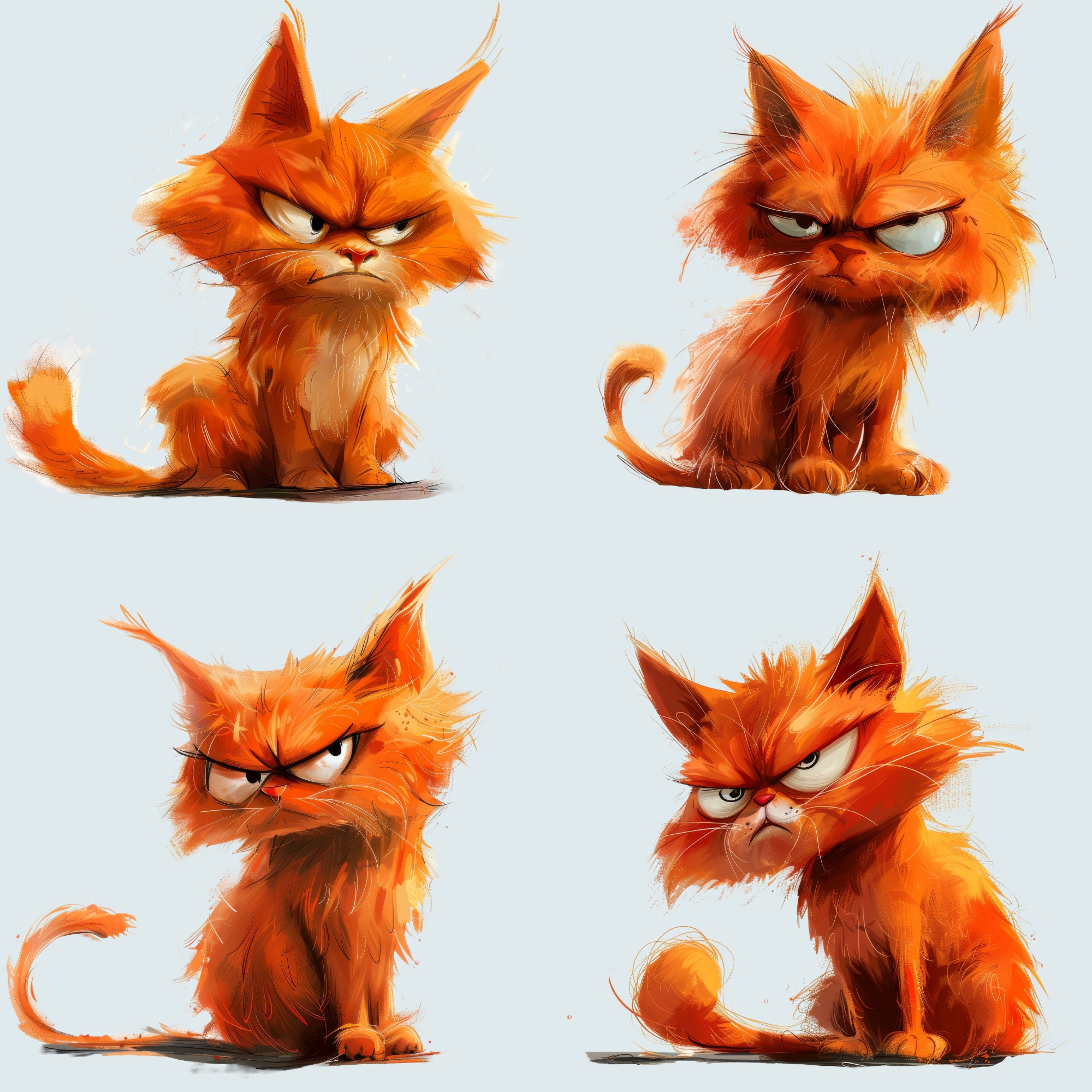 Angry Orange Cats Mad Feline Crazy Kitty Watercolor Transparent Chaotic ...