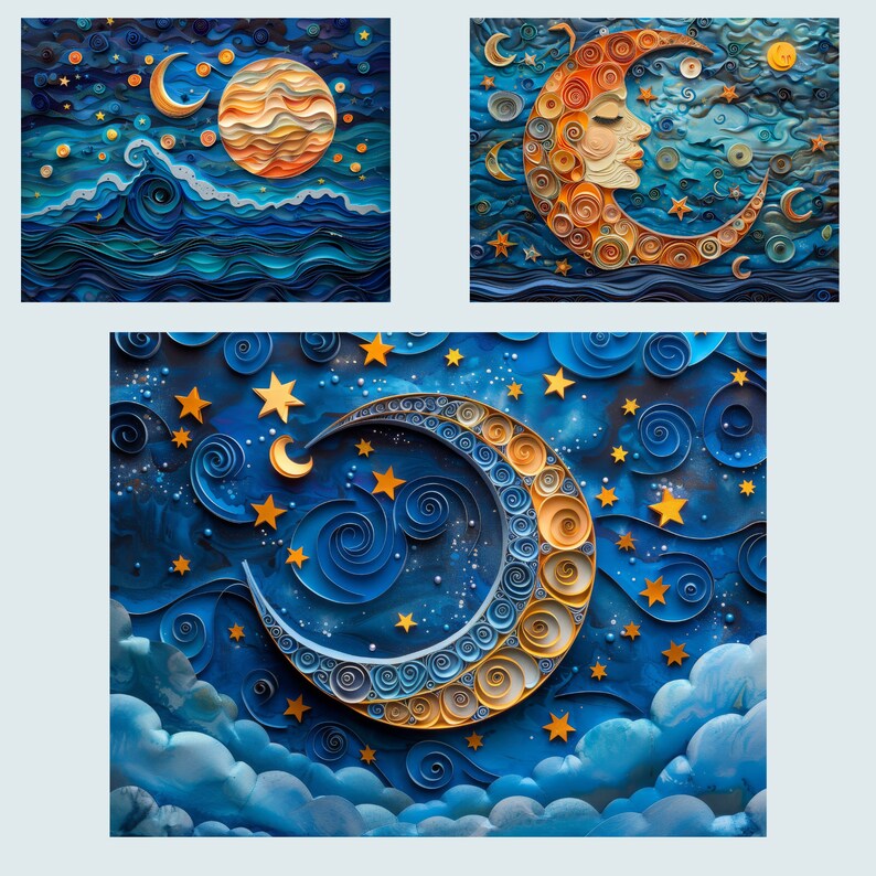 Moonbeams Digital Papers. Paper Quilling. Clipart. River. Sunset ...