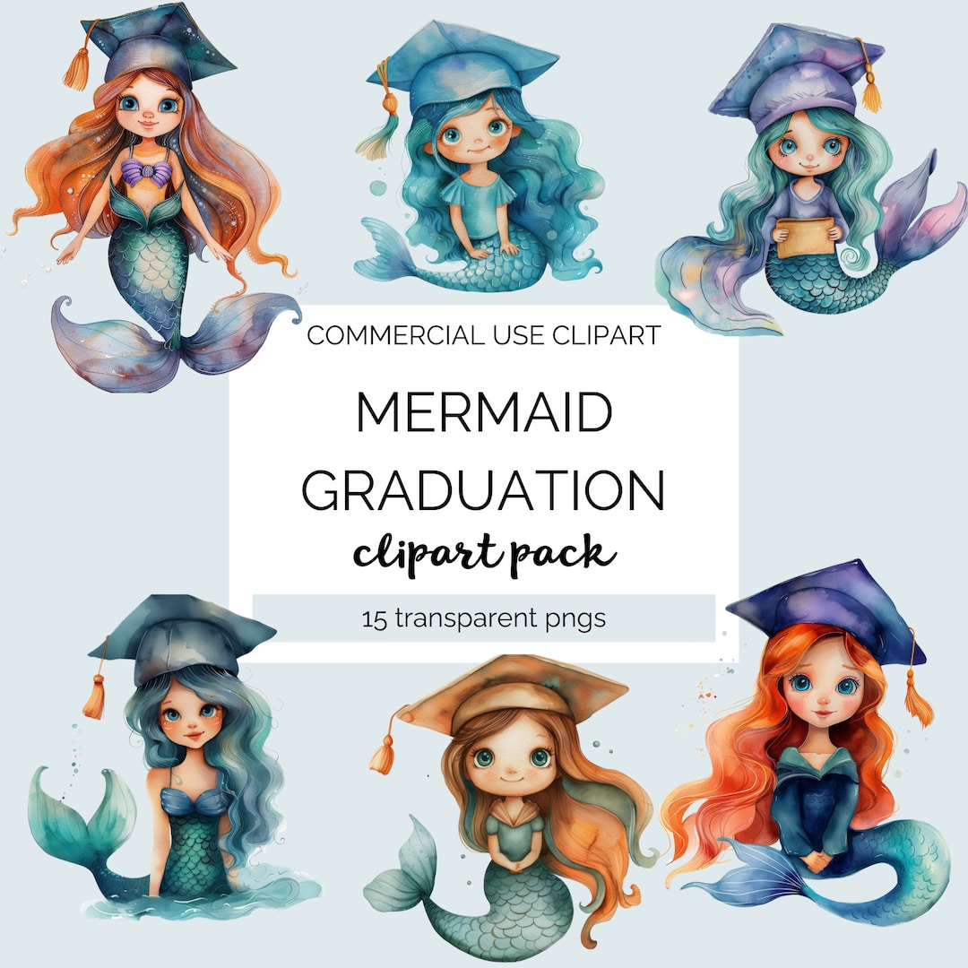 Cute Mermaid Graduate Graduation Clipart Watercolor 15 Transparent Png ...