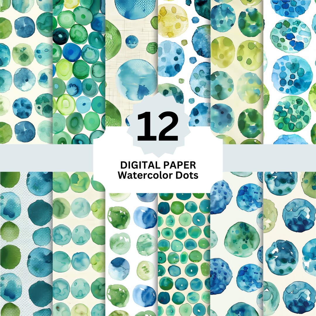Blue Green Watercolor Dots Digital Paper for Scrapbooking & Crafting - Etsy