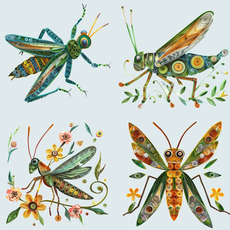 Grasshopper Clipart, Bug, Insect, Paper Quilling, Nursery Decor ...