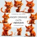 Angry Orange Cats Mad Feline Crazy Kitty Watercolor Transparent Chaotic ...