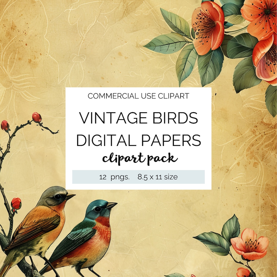 Vintage Bird Digital Papers. Clipart. Junk Journal. Scrapbooking ...
