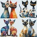 Quirky Colorful Cats. Siamese Cat. Folk Art Style. Kitties, Kittens ...