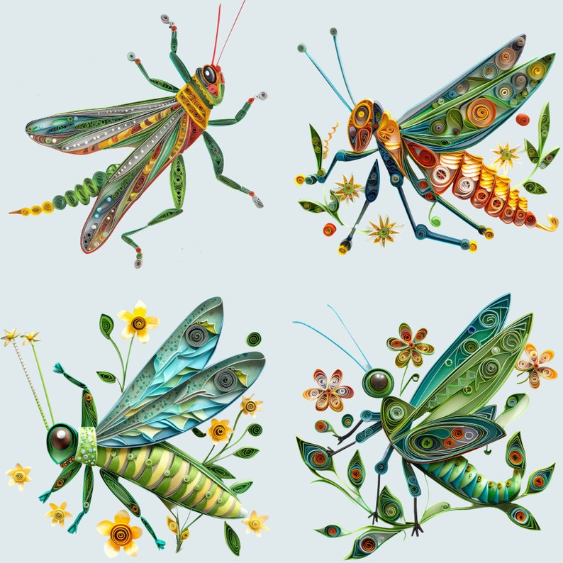 Grasshopper Clipart, Bug, Insect, Paper Quilling, Nursery Decor ...