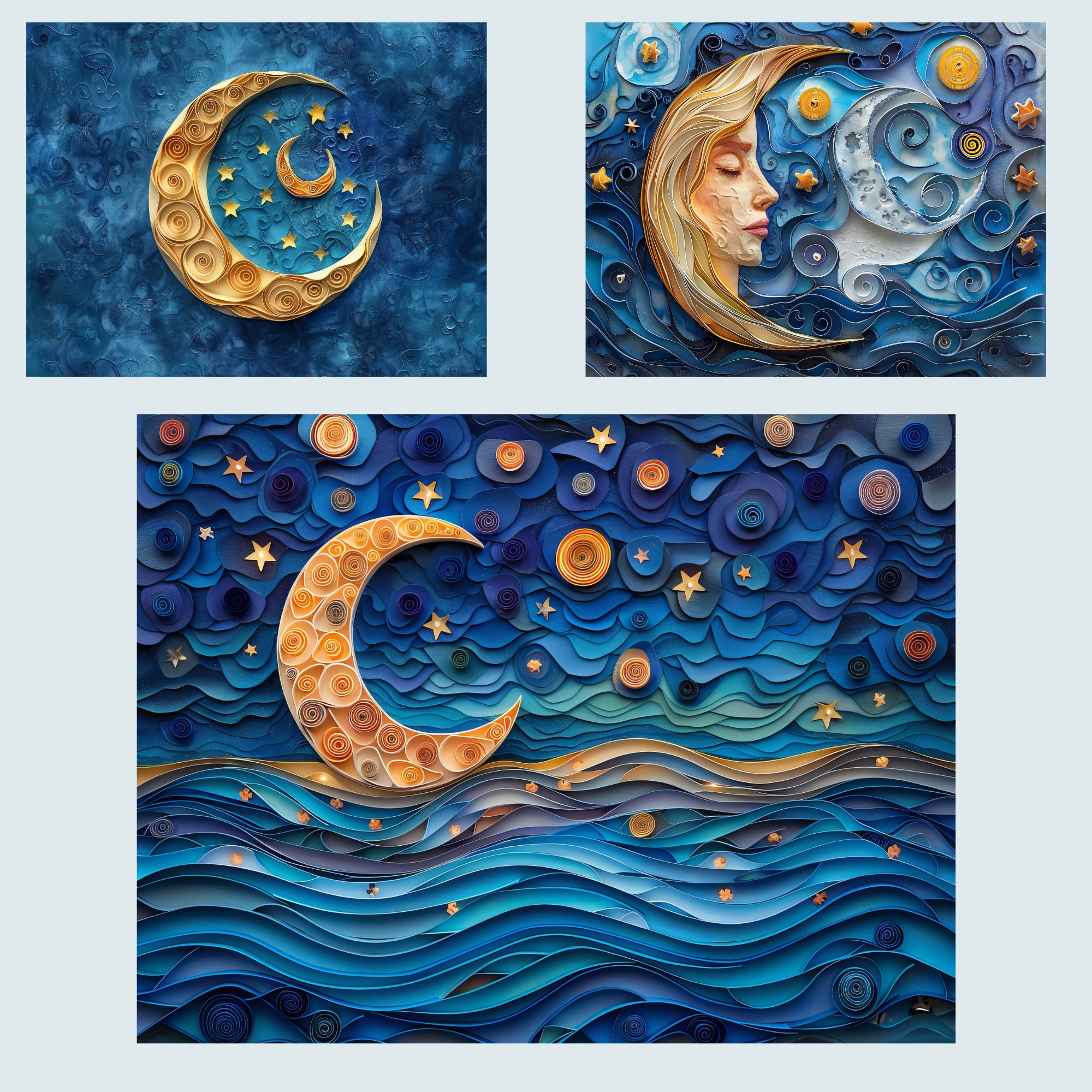 Moonbeams Digital Papers. Paper Quilling. Clipart. River. Sunset ...