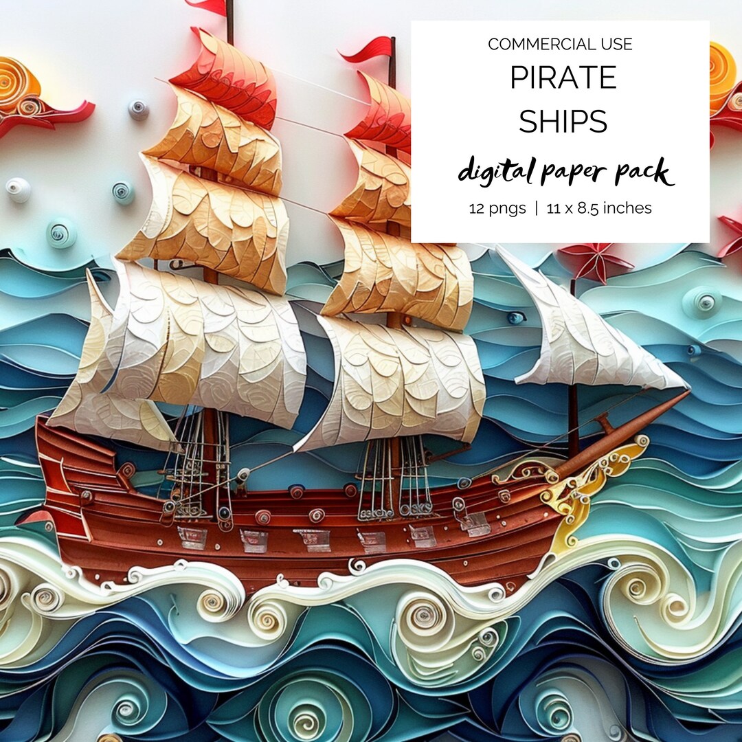 Pirate Ships Digital Papers. Paper Quilling. Clipart. Sea. Sunset ...