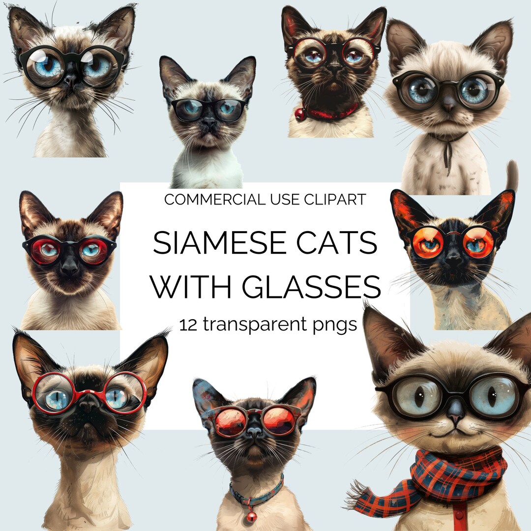 Quirky Cats in Glasses. Siamese Cat Wearing Glasses. Whimsical Cat in ...