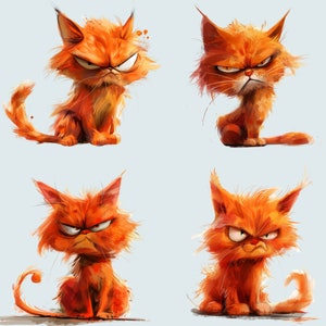 Angry Orange Cats Mad Feline Crazy Kitty Watercolor Transparent Chaotic ...