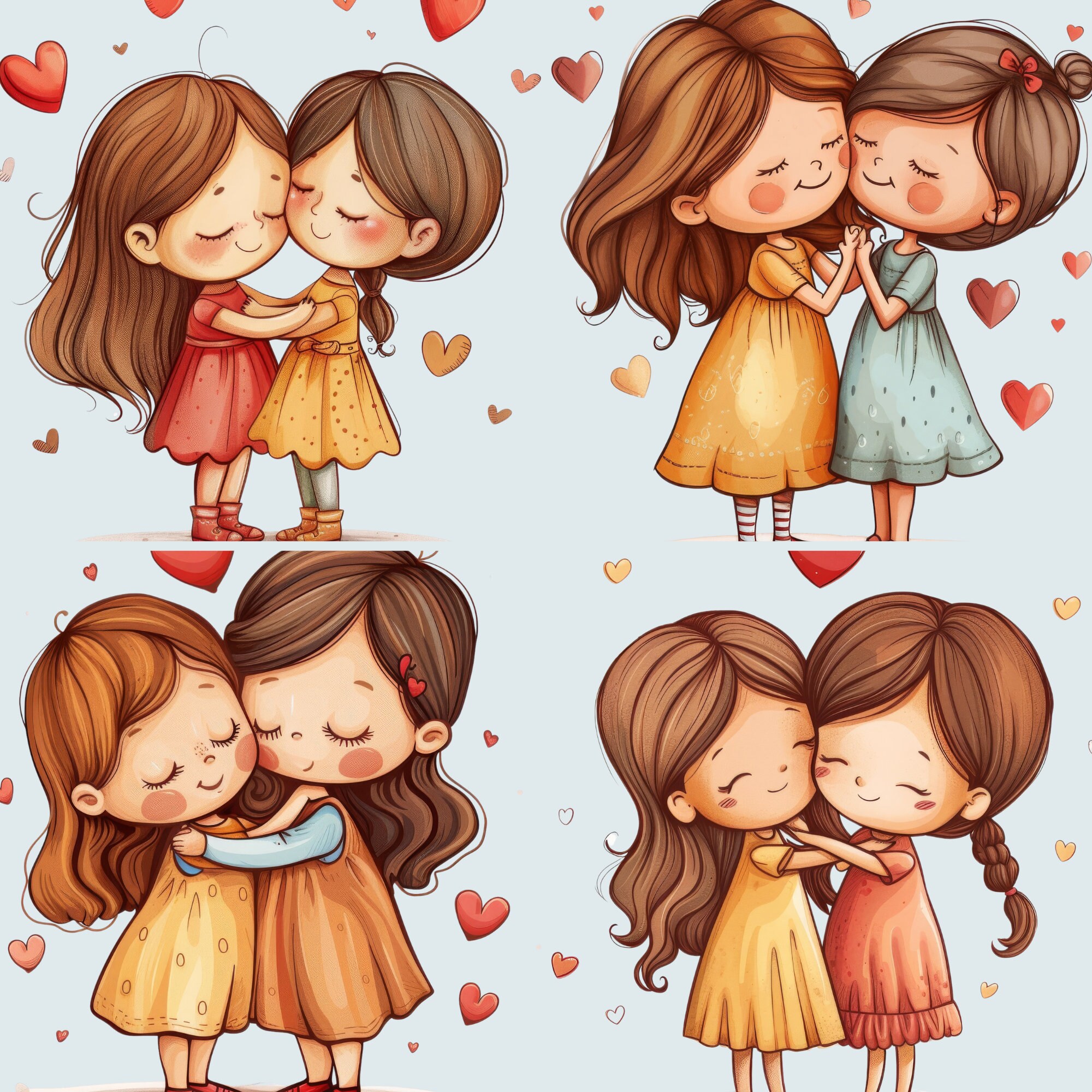 Sisters Forever Clipart, Cute Loving Sisters Transparent Png Files - Etsy