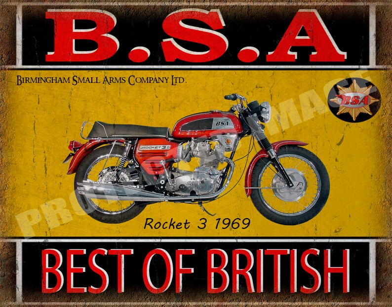 BSA Rocket 3 1969, Vintage Retro Style Motorcycle , Metal , Tin Sign ...