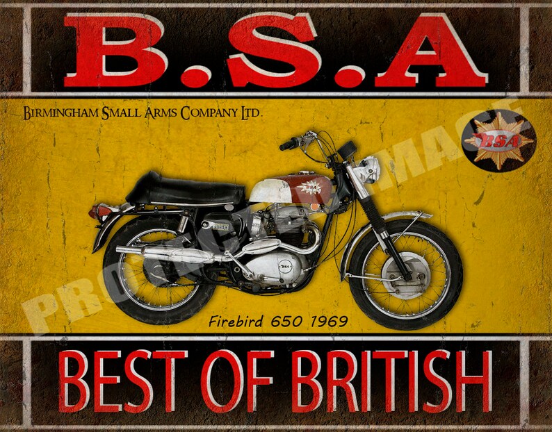 BSA Firebird 650 1969, Vintage Retro Style Motorcycle , Metal , Tin ...