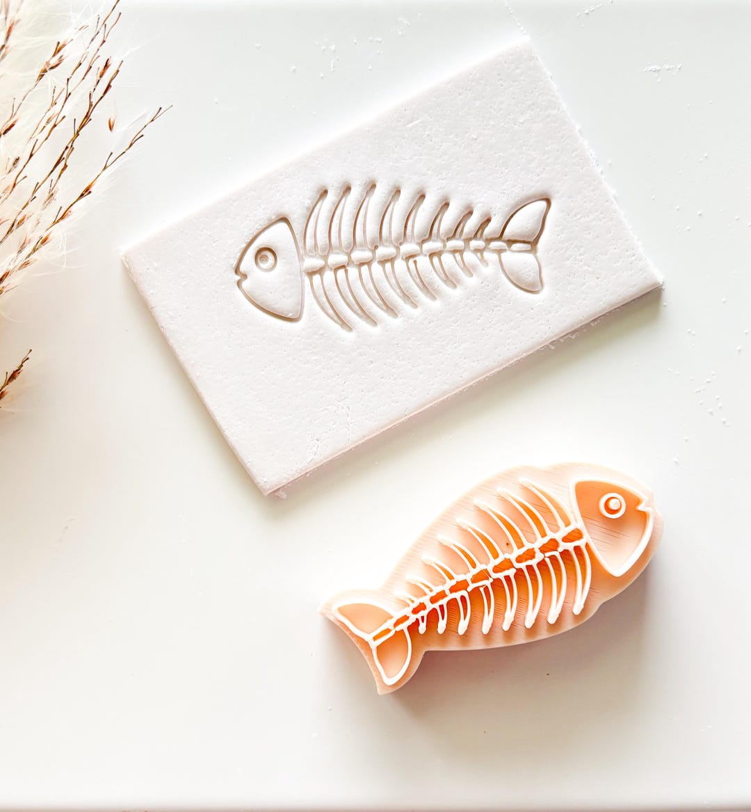 Fish Skeleton Clay Stamp Curved, Fish Stamp, Fish Bone Imprint Stamp ...