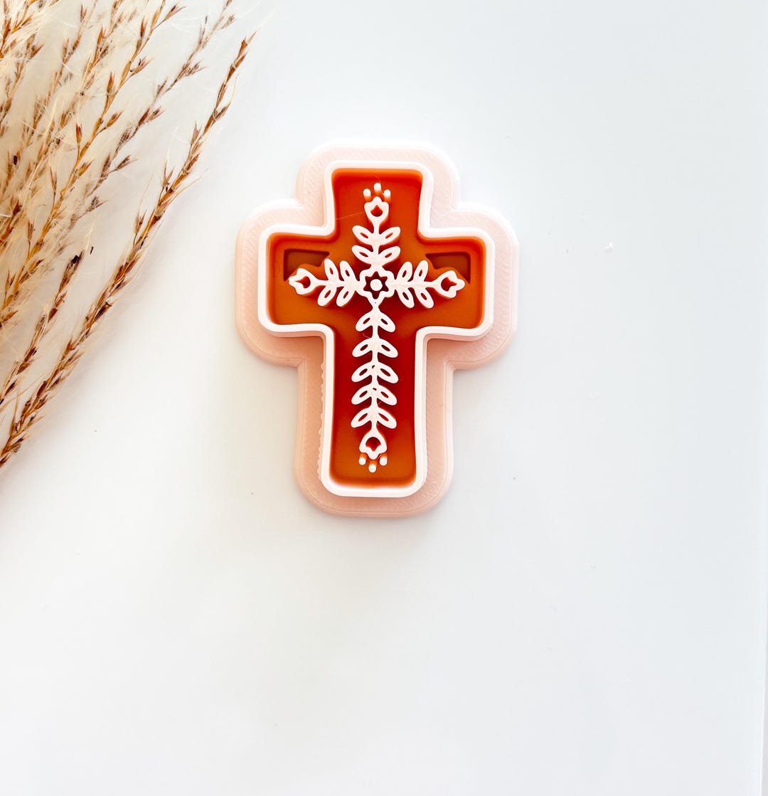 Floral Imprint Cross Faith-based Stamp for Polymer & Earthenware Clay ...