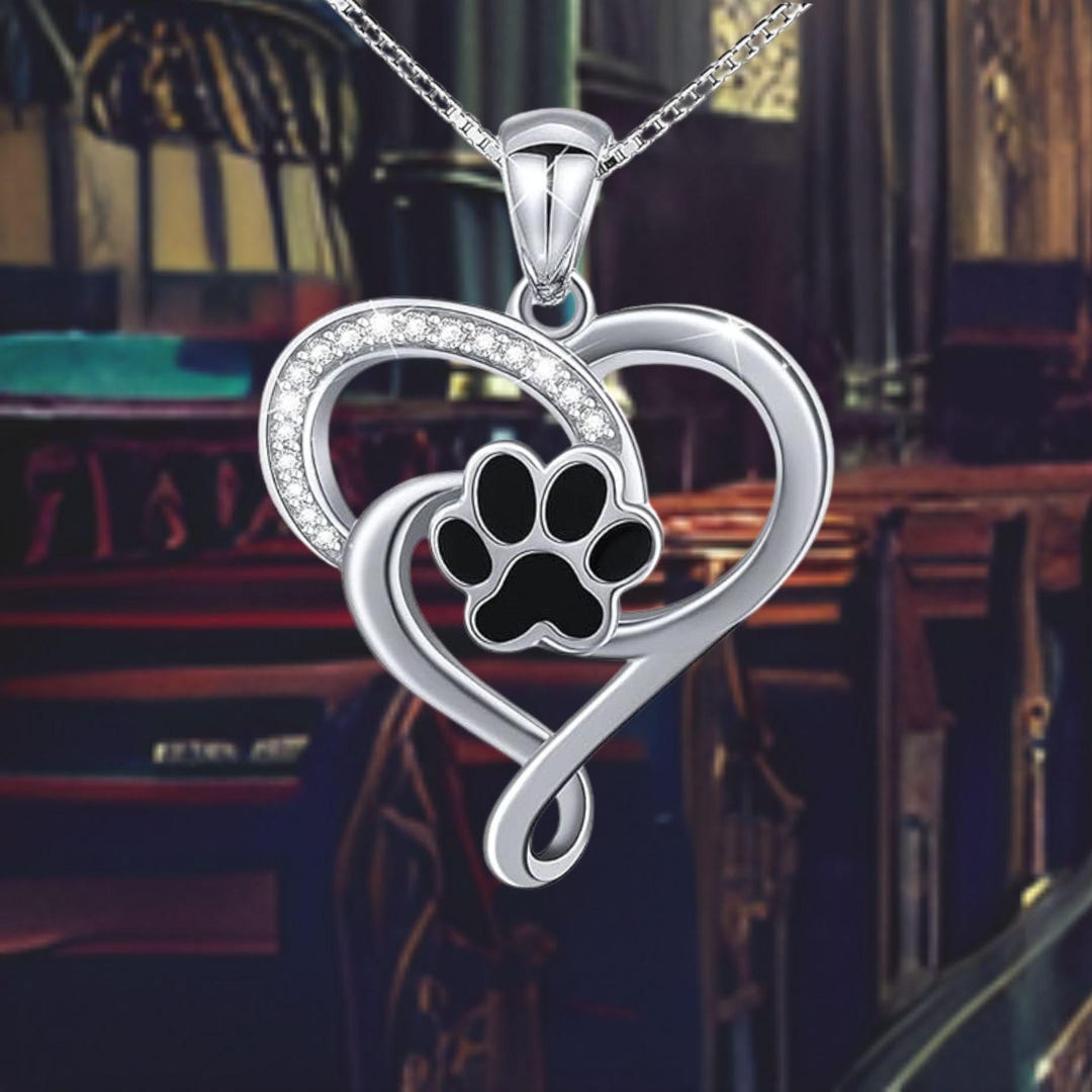 Paw Heart Necklace 925 Sterling Silver Paw Print Pendant Necklace 18 ...