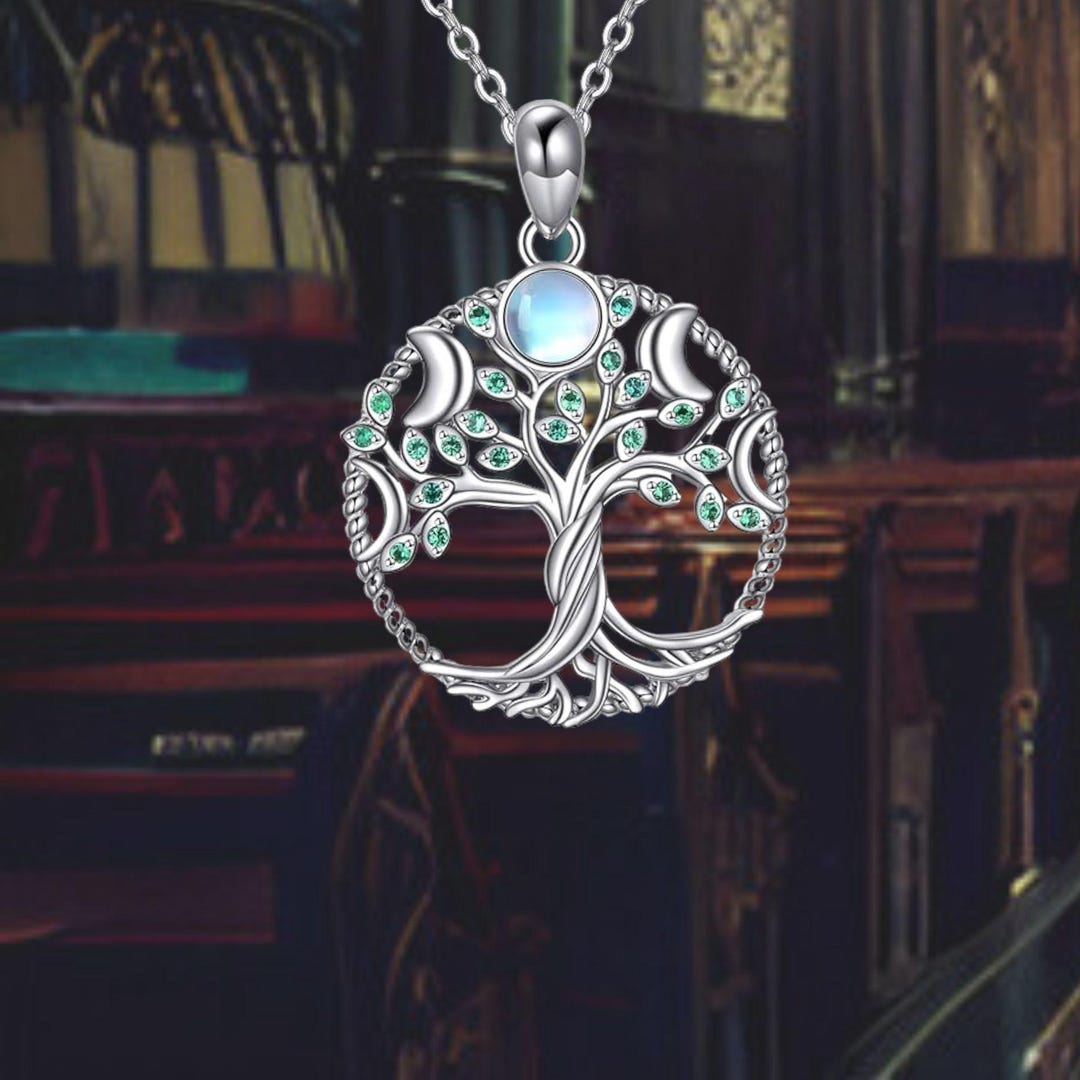 Tree of Life Moon Phase Necklace 925 Sterling Silver Moonstone Pendant ...